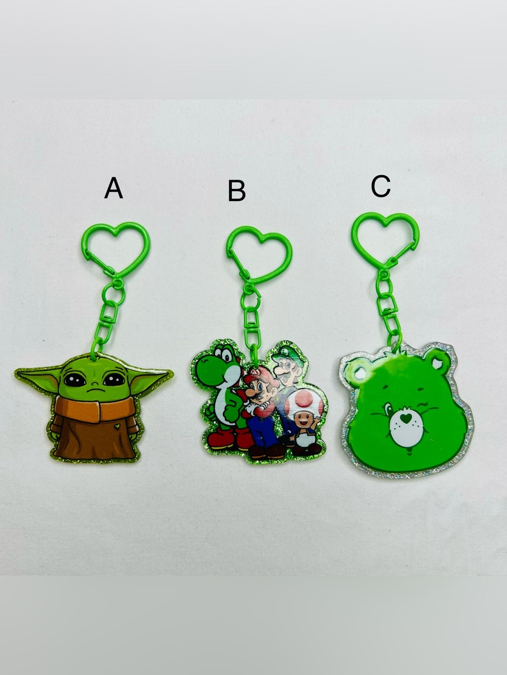 Handmade | Accessories | Green Heart Keychains Bag Charms Baby Yoda ...